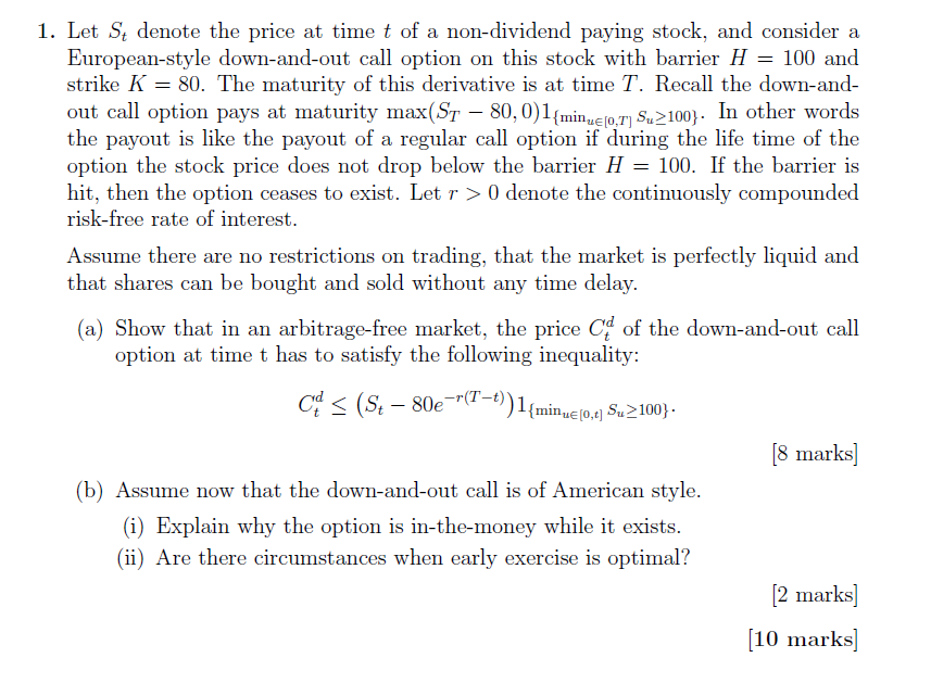 1. Let S denote the price at time t of a non-dividend | Chegg.com