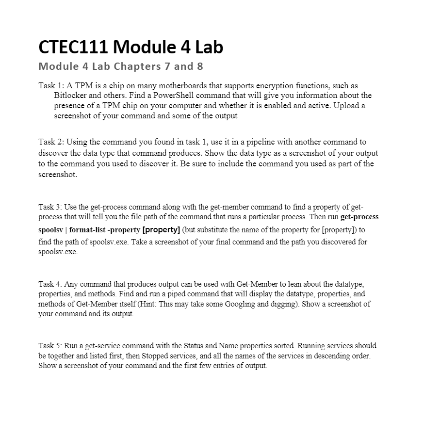 Solved CTEC111 Module 4 Lab Module 4 Lab Chapters 7 and 8 | Chegg.com