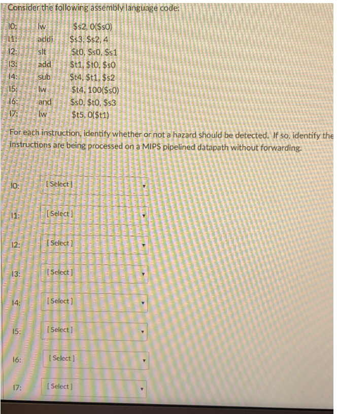 Solved Consider the following assembly language code: 10 12: | Chegg.com