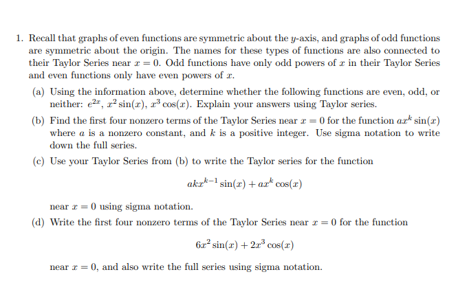 Solved 1. Recall that graphs of even functions are symmetric | Chegg.com
