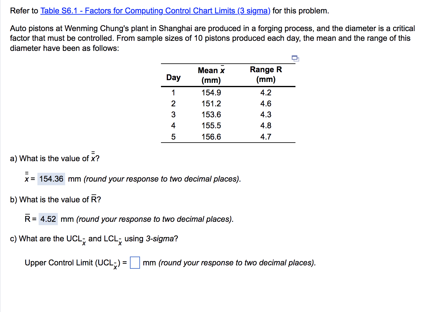 Solved DefinitionRefer to Table S6.1 - Factors for Computing | Chegg.com