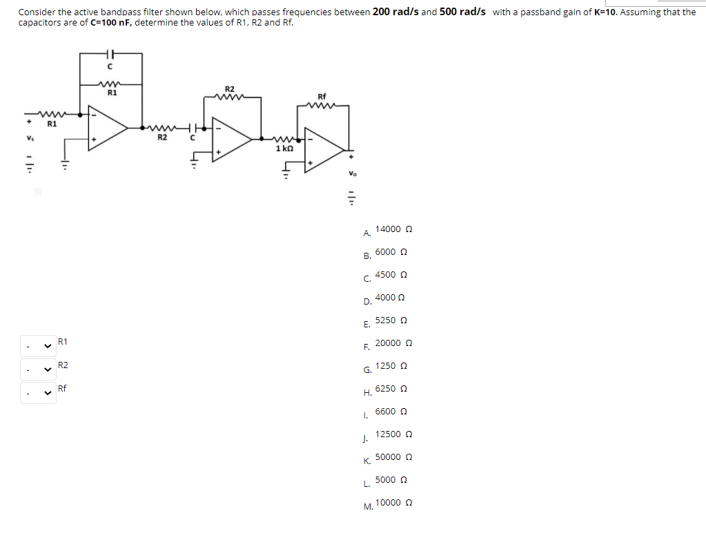 Solved Consider the active bandpass filter shown below, | Chegg.com