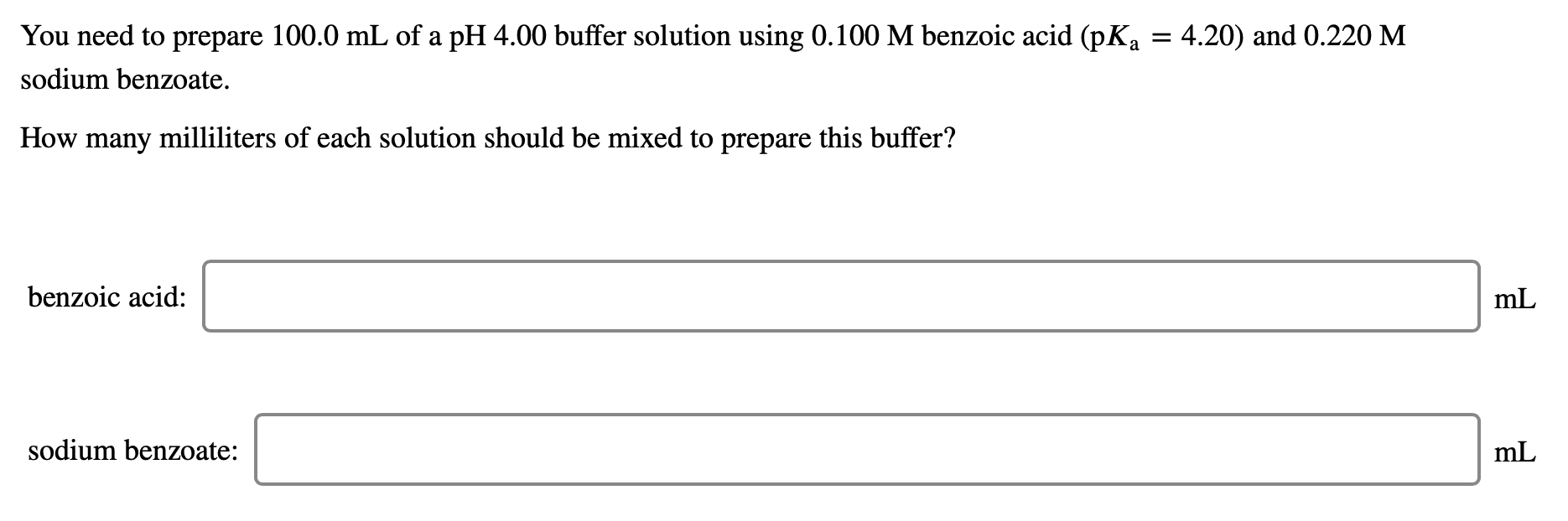 Solved You need to prepare 100.0 mL of a pH 4.00 buffer | Chegg.com