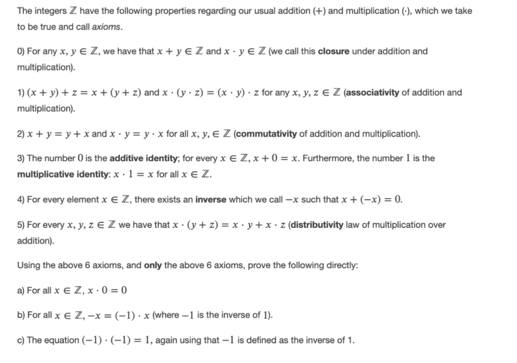 Solved The integers Z have the following properties | Chegg.com