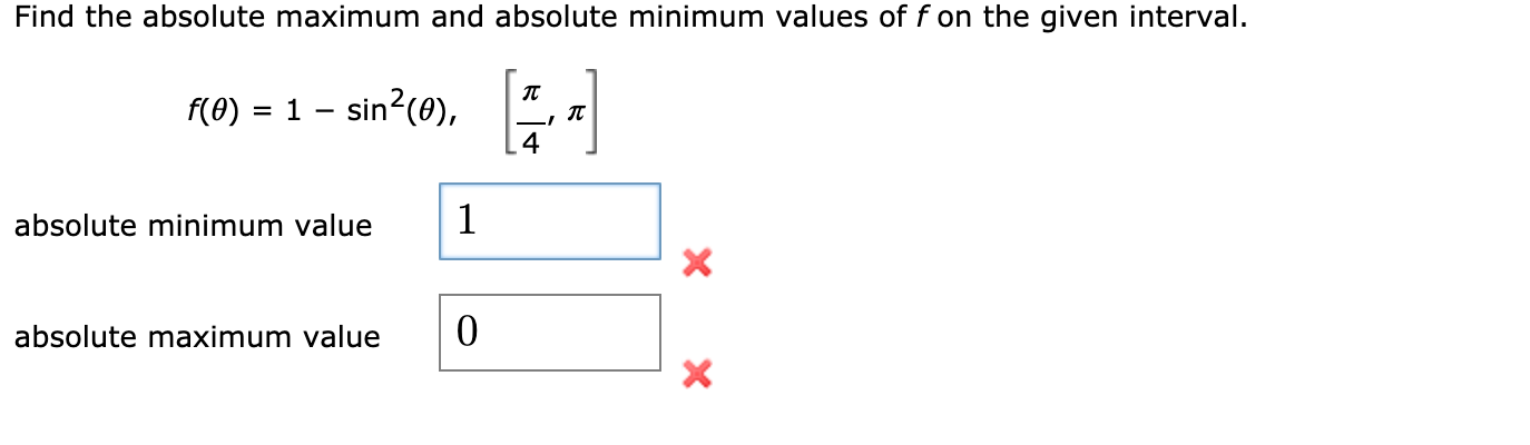 Solved Find the absolute maximum and absolute minimum values | Chegg.com