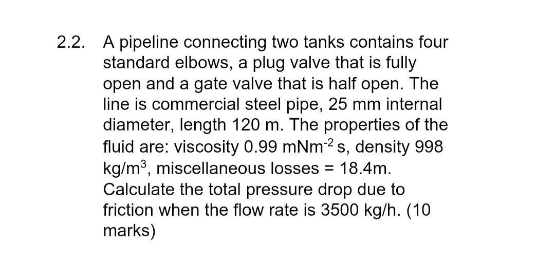Solved 2. A pipeline connecting two tanks contains four | Chegg.com