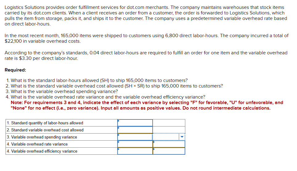Solved Logistics Solutions provides order fulfillment | Chegg.com