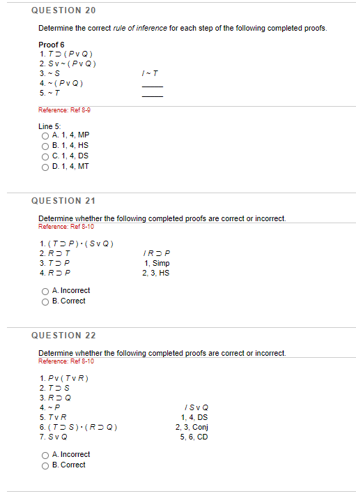 Solved QUESTION 20 Determine the correct rule of inference | Chegg.com