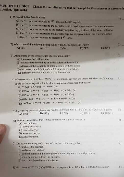 Solved MULTIPLE CHOICE. question. (4pts each) Choose the one | Chegg.com