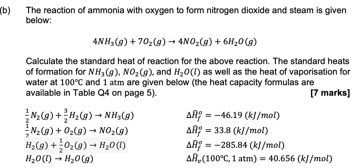 Solved (b) The reaction of ammonia with oxygen to form | Chegg.com
