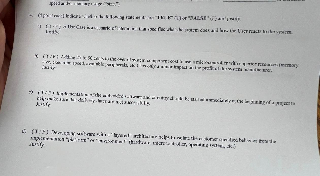 Solved speed and/or memory usage ("size.") 4. (4 point each) | Chegg.com