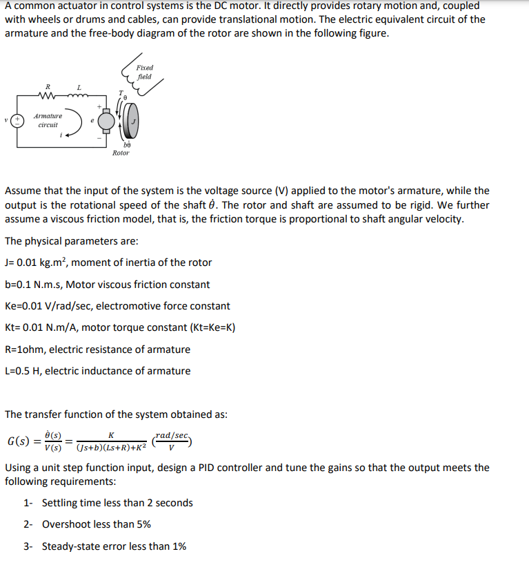 Solved A common actuator in control systems is the DC motor. | Chegg.com