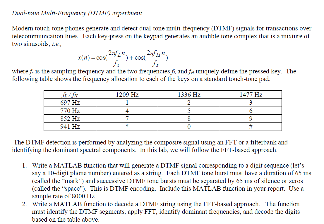 Dual-tone Multi-Frequency (DTMF) experiment Modern | Chegg.com