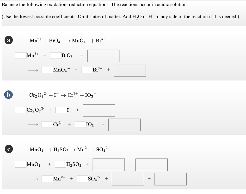 Solved Balance the following oxidation-reduction equations. | Chegg.com