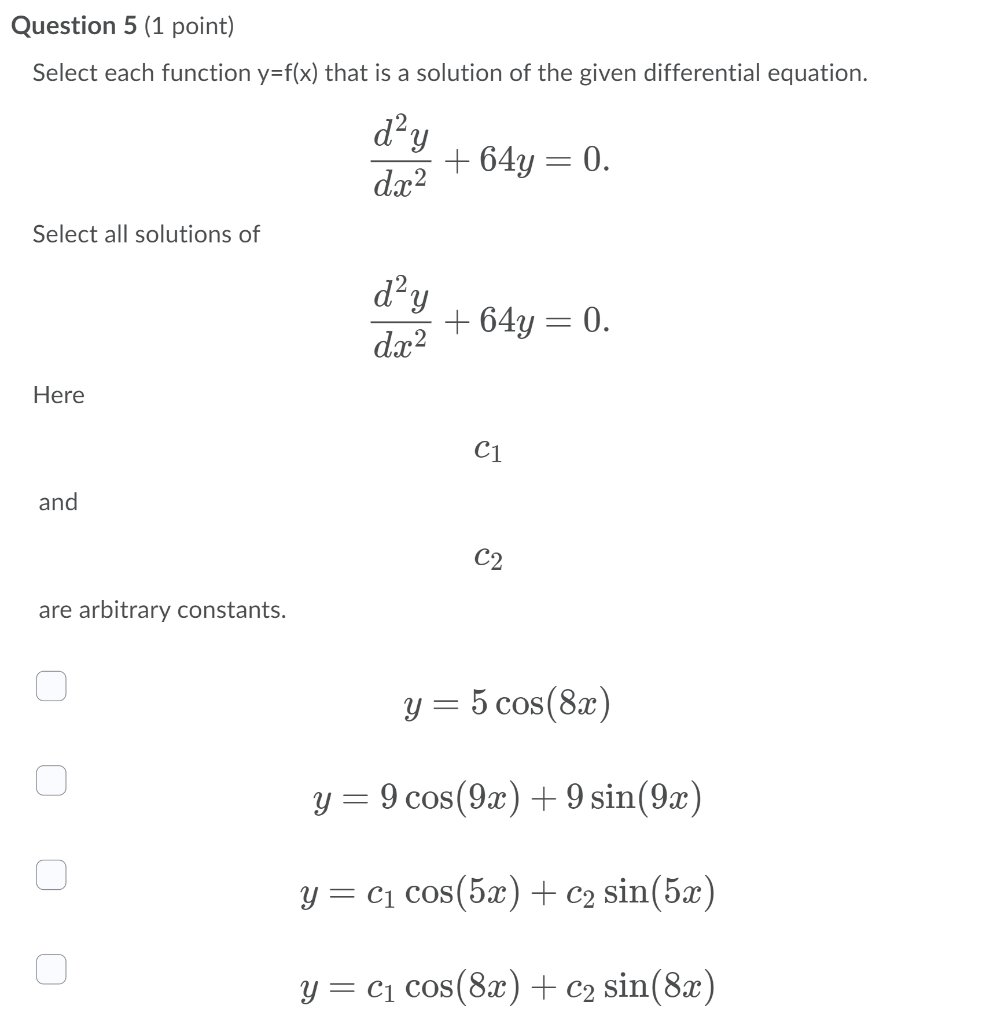 Solved Question 5 1 Point Select Each Function Yfx That 