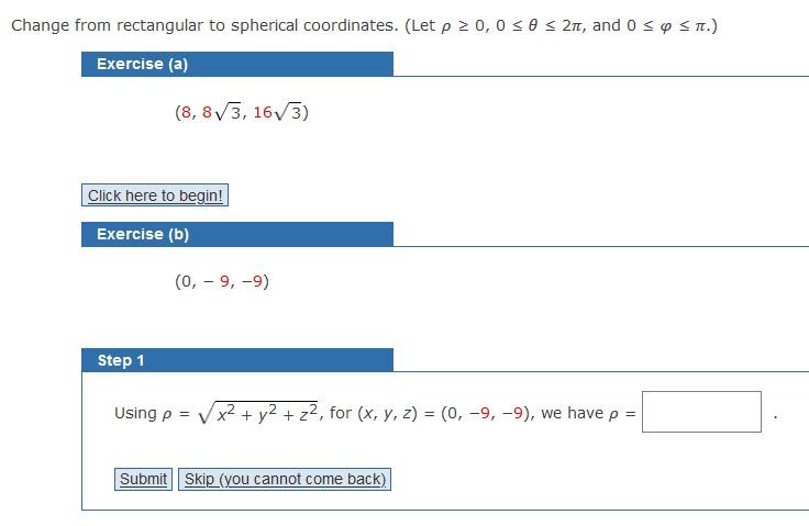 Solved Change from rectangular to spherical coordinates. | Chegg.com
