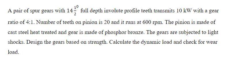 Solved A pair of spur gears with 143° full depth involute | Chegg.com