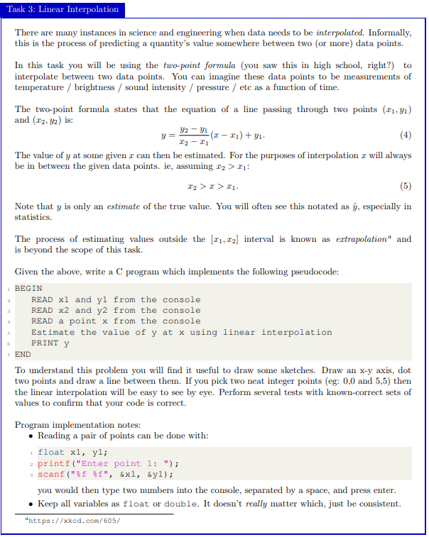 Solved Task 3: Linear Interpolation There are many instances | Chegg.com
