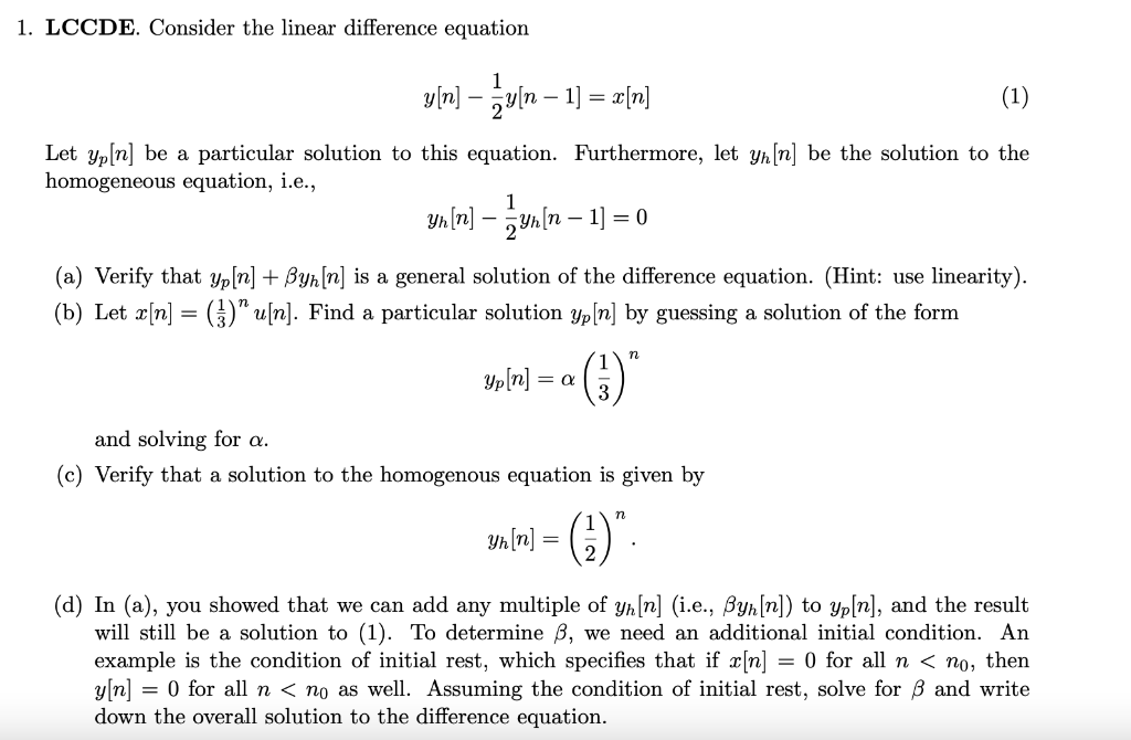 Solved 1. LCCDE. Consider the linear difference equation | Chegg.com
