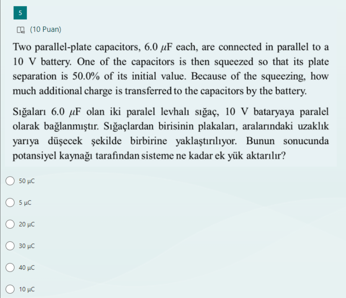 (10 Puan) Two parallel-plate capacitors, 6.0μF each, | Chegg.com