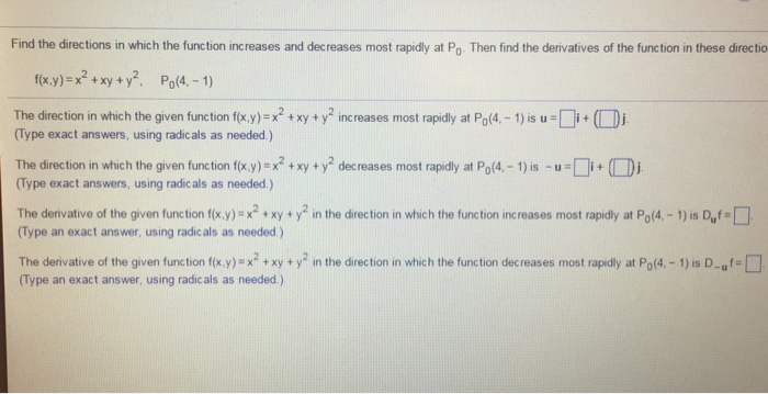 Solved Find the directions in which the function increases | Chegg.com