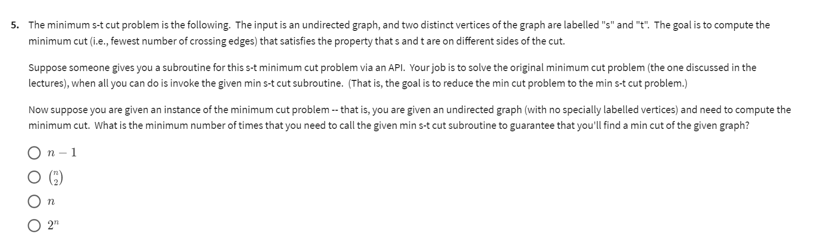 Solved 1. How many different minimum cuts are there in a | Chegg.com