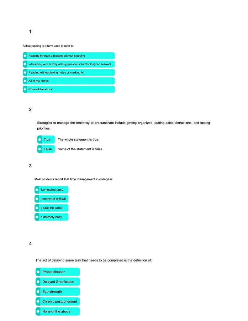 Solved 1 Active reading is a term used to refer to: Reading | Chegg.com