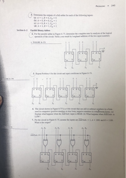 Solved PROBLEMS 345 3 Determine the outputs of a full-adder | Chegg.com