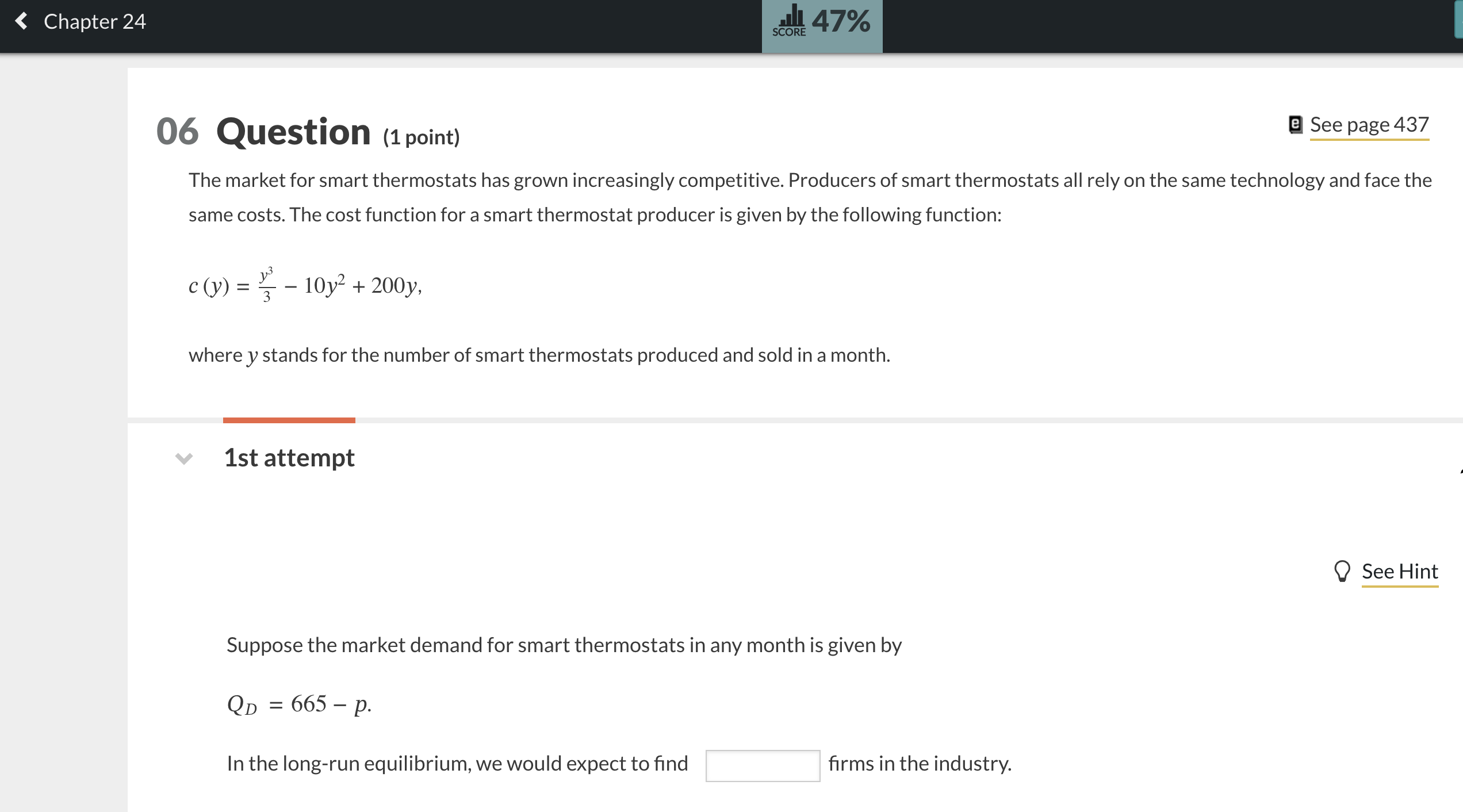 Solved 06 Question (1 point) See page 437 The market for | Chegg.com