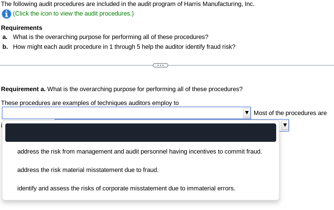 The following audit procedures are included in the | Chegg.com