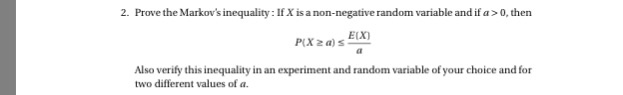 Solved 2. Prove the Markov's inequality: If X is a | Chegg.com