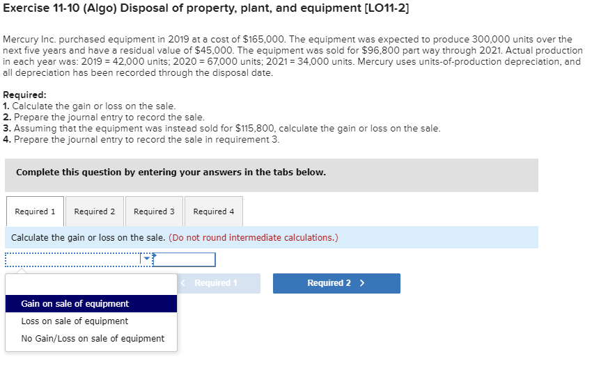 Solved Exercise 11-10 (Algo) Disposal of property, plant, | Chegg.com