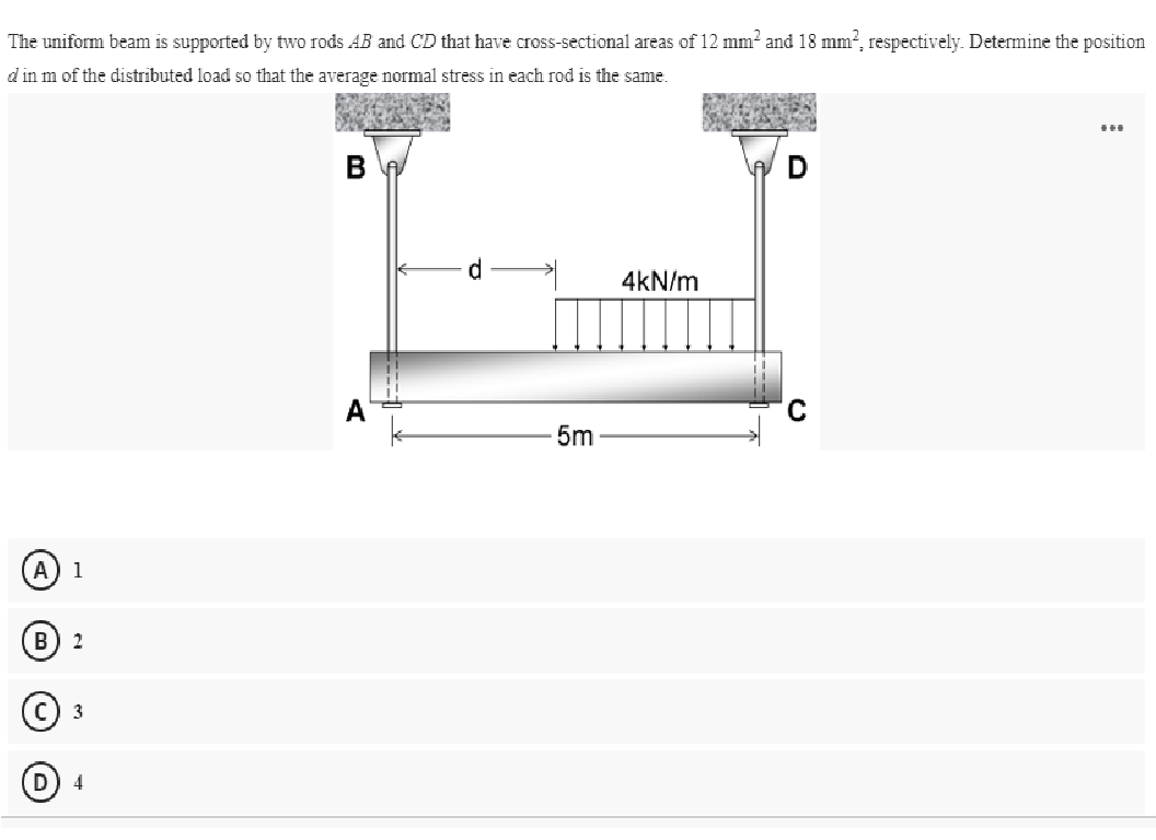 Solved The uniform beam is supported by two rods AB and CD | Chegg.com