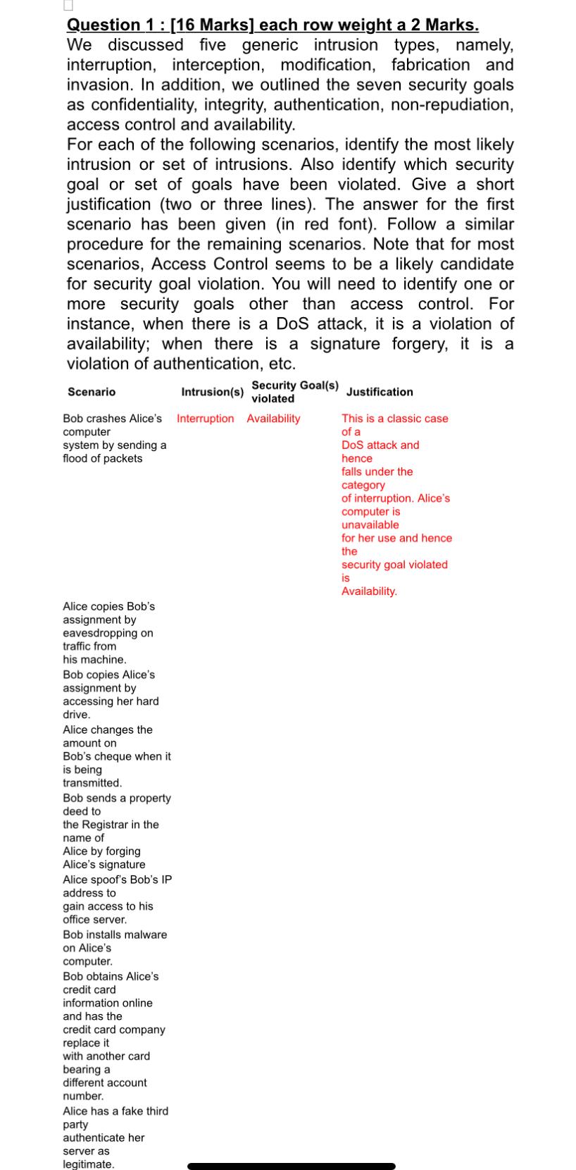 Question 1 : [16 Marks] each row weight a 2 | Chegg.com