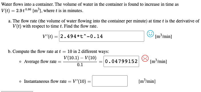 Solved Water flows into a container. The volume of water in | Chegg.com