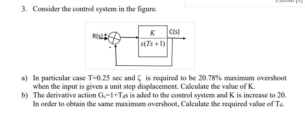 3. Consider the control system in the figure. a) In | Chegg.com