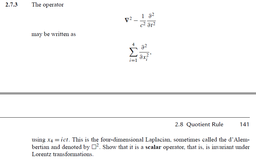 Solved The operator grad^(2)-(1)/(c^(2))(del^(2))/(delt^(2)) | Chegg.com