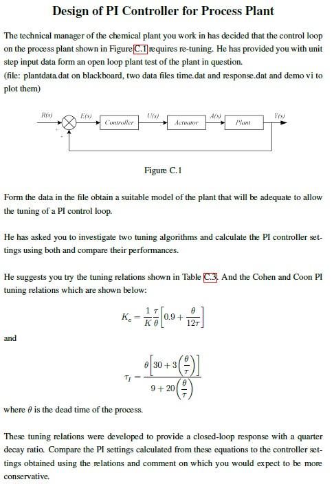Solved Design of PI Controller for Process Plant The | Chegg.com