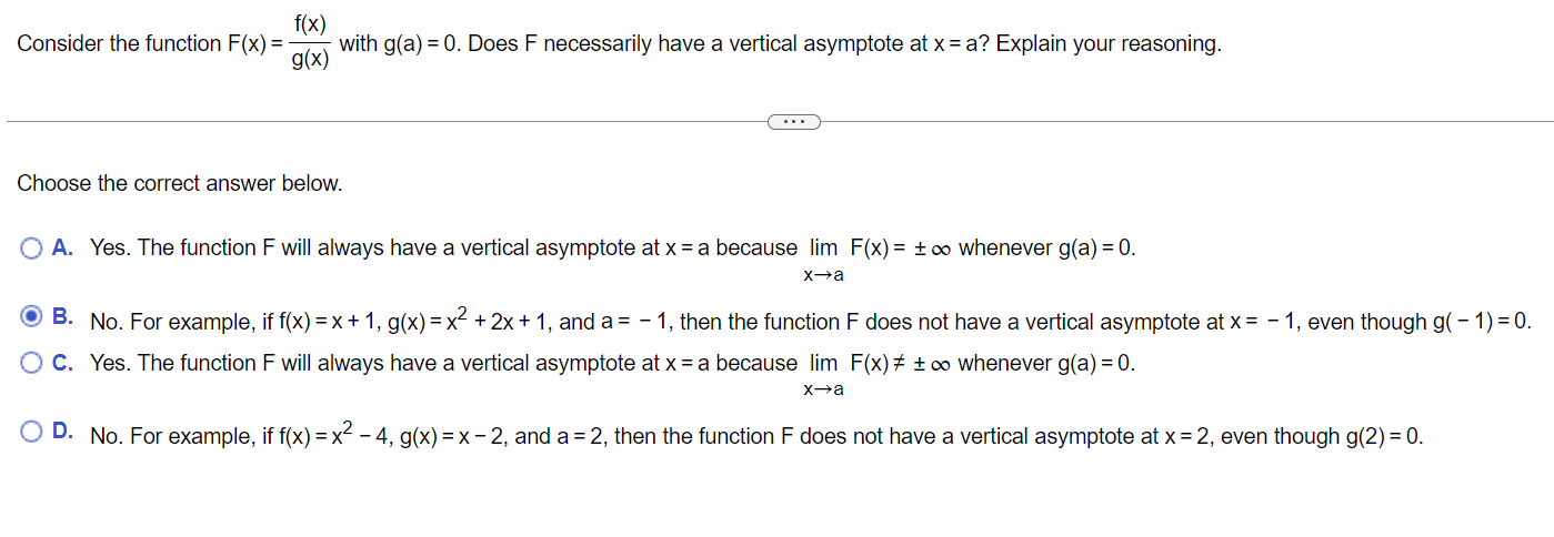 Solved Consider the function F(x)=g(x)f(x) with g(a)=0. Does | Chegg.com
