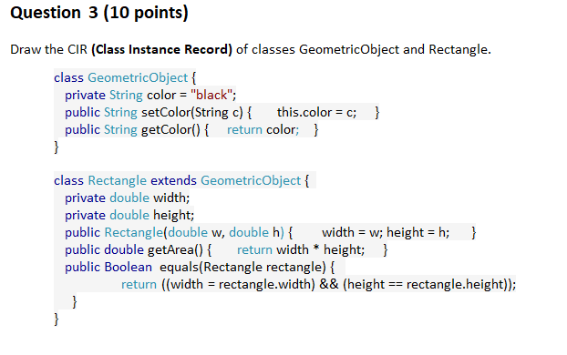 Solved Question 3 (10 points) Draw the CIR (Class Instance | Chegg.com