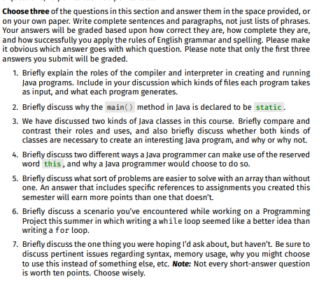Solved Choose three of the questions in this section and | Chegg.com