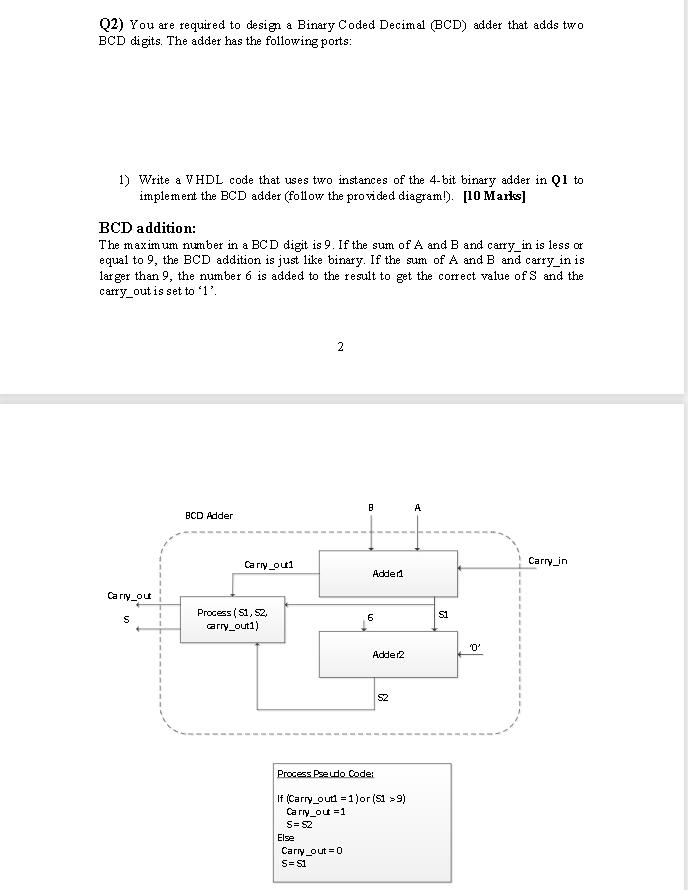 Solved Q2) You are required to design a Binary Coded Decimal | Chegg.com