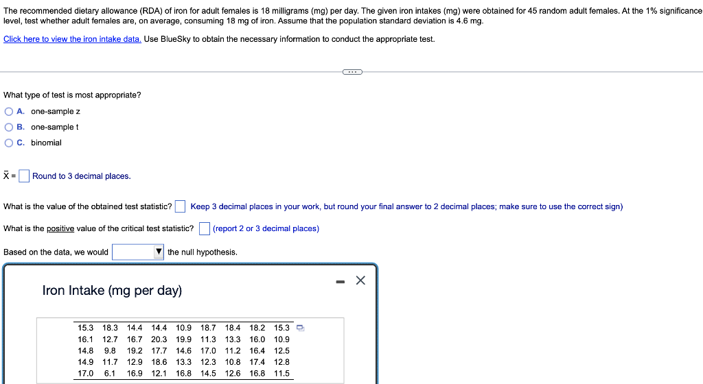 Solved The recommended dietary allowance (RDA) of iron for | Chegg.com