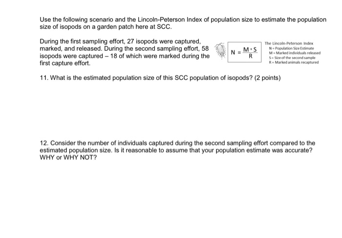 Solved Use the following scenario and the Lincoln-Peterson | Chegg.com