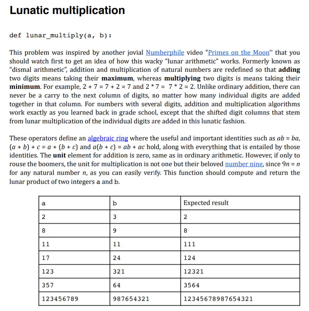 Solved Lunatic multiplication def lunar_multiply(a, b): This | Chegg.com