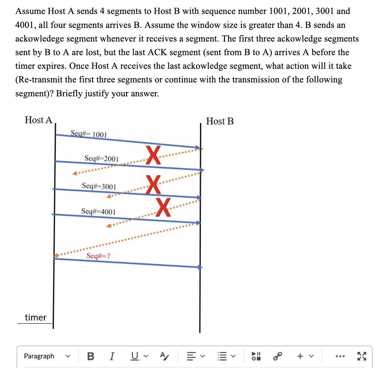 Solved Assume Host A sends 4 ﻿segments to Host B with | Chegg.com