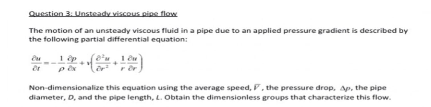 Solved Question 3: Unsteady viscous pipe flow The motion of | Chegg.com