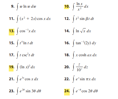Solved 9. ∫wlnwdw 10. ∫x2lnxdx 11. ∫(x2+2x)cosxdx 12. | Chegg.com