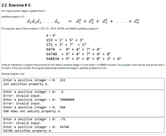 Solved = 2.2 Exercise # 2: An n-digit positive integer x | Chegg.com