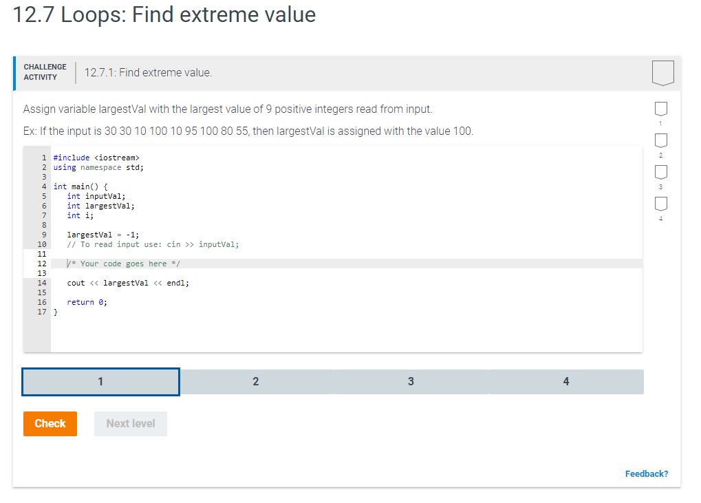 Solved 12.7 Loops: Find extreme value CHALLENGE ACTIVITY | Chegg.com
